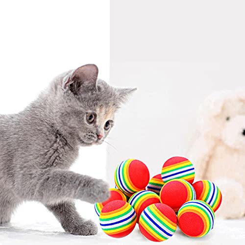 PET SHOW 10pcs 1.38" Red Rainbow Cat Toy Balls Soft EVA Foam Interactive Indoor Kittens Favorite Toys 35mm Dia. Small Dogs Puppies Toy Balls Bulk Activity Chase Quiet Play Sponge Ball