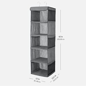 ZOBER Hanging Closet Organizer and Storage Shelves - 5-Shelf Wardrobe Clothes Organizer for Dorm Room, Baby Nursery, Small Closet Storage - 12" x 11.5" x 42", Grey