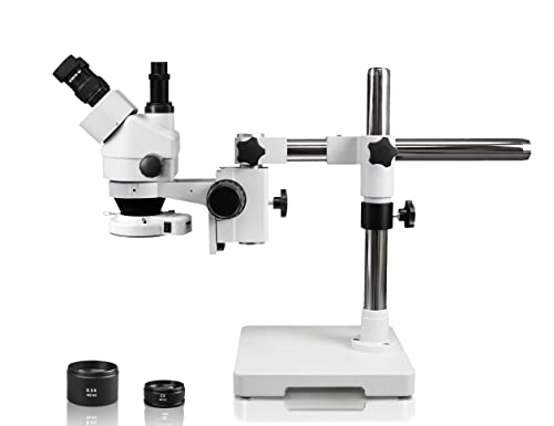 Vision Scientific VS-3FZ-IFR07 Simul-Focal Trinocular Zoom Stereo Microscope | 10x WF Eyepiece, 0.7X—4.5X Zoom, 3.5X—90x Magnification, 0.5X & 2X Aux Lens