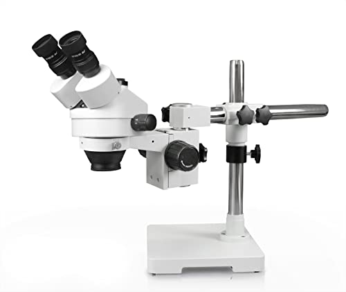 Vision Scientific VS-3FZ-IFR07 Simul-Focal Trinocular Zoom Stereo Microscope | 10x WF Eyepiece, 0.7X—4.5X Zoom, 3.5X—90x Magnification, 0.5X & 2X Aux Lens