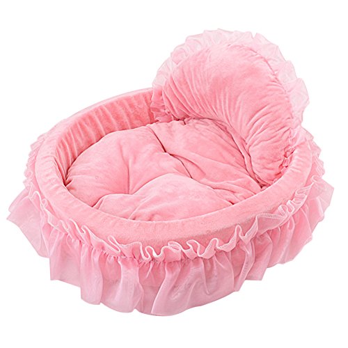 WYSBAOSHU Cute Princess Pet Bed Bow-TIE Lace Cat Dog Bed (L, Pink)