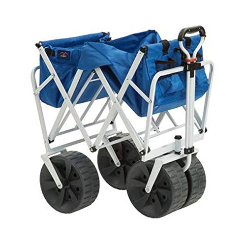 Mac Sports Heavy Duty Steel Frame Collapsible Folding 150 Pound Capacity Outdoor Beach Garden Utility Wagon Cart with 4 All Terrain Wheels, Blue/Black