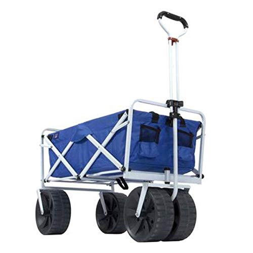 Mac Sports Heavy Duty Steel Frame Collapsible Folding 150 Pound Capacity Outdoor Beach Garden Utility Wagon Cart with 4 All Terrain Wheels, Blue/Black