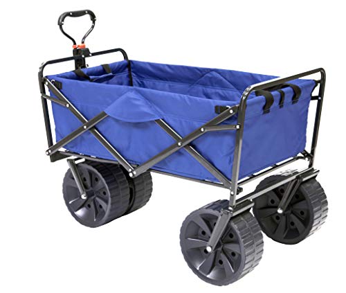 Mac Sports Heavy Duty Steel Frame Collapsible Folding 150 Pound Capacity Outdoor Beach Garden Utility Wagon Cart with 4 All Terrain Wheels, Blue/Black