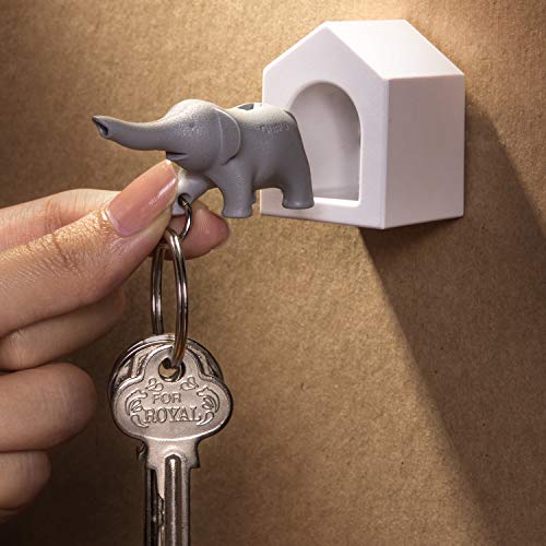 Elephant Wall Key Holder by Qualy Design Studio. White Color Elephant Home and Grey Elephant Key Fob. Cool Home Design Item. Unusual Gift.