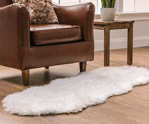 Chanasya Super Soft Faux Fur Fake Sheepskin White Sofa Couch Stool Casper Vanity Chair Cover Rug/Solid Shaggy Area Rugs for Living Bedroom Floor - Off White 2ft x 6ft