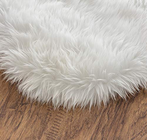 Chanasya Super Soft Faux Fur Fake Sheepskin White Sofa Couch Stool Casper Vanity Chair Cover Rug/Solid Shaggy Area Rugs for Living Bedroom Floor - Off White 2ft x 6ft