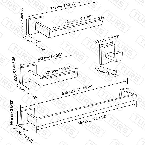 TURS Bathroom Accessories 4-Pieces Bathroom Hardware Set Polished Chrome Towel Bar Set Stainless Steel Towel Holder Set