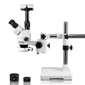 Vision VS-3FZ-IFR07-5N Trinocular Zoom Stereo Microscope | 10x WF Eyepiece |0.7X—4.5X Zoom Range, 3.5X—90x Magnification, 0.5X & 2X Barlow Lens |144-LED Ring Light W Control, 5.0MP Digital Camera