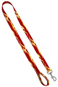 flame print dog leash - hot rod flame print dog leash waterproof with easy grip loop – 1 inch x 4 feet, red/yellow