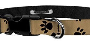 Moose Pet Wear Dog Collar - Patterned Adjustable Pet Collars, Made in the USA - 1 Inch Wide, Large, Puppy Paws Black on Tan