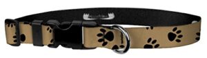 moose pet wear dog collar - patterned adjustable pet collars, made in the usa - 1 inch wide, large, puppy paws black on tan