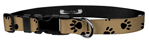 Moose Pet Wear Dog Collar - Patterned Adjustable Pet Collars, Made in the USA - 1 Inch Wide, Large, Puppy Paws Black on Tan