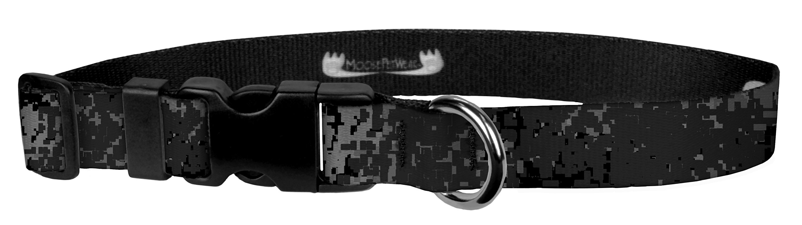 Moose Pet Wear Dog Collar - Patterned Adjustable Pet Collars, Made in the USA - 3/4 Inch Wide, Medium, Digi Camo Dark