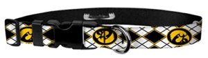 moose pet wear dog collar – university of iowa hawkeyes adjustable pet collars, made in the usa – 1 inch wide, medium, argyle hawk