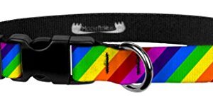 Moose Pet Wear Dog Collar - Patterned Adjustable Pet Collars, Made in the USA - 3/4 Inch Wide, Medium, Rainbow Stripe