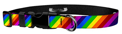 Moose Pet Wear Dog Collar - Patterned Adjustable Pet Collars, Made in the USA - 3/4 Inch Wide, Medium, Rainbow Stripe