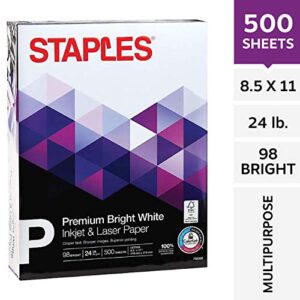 Staples 733332 Premium 8.5-Inch X 11-Inch Multipurpose Paper 24 Lbs. 98 Bright 500/Ream