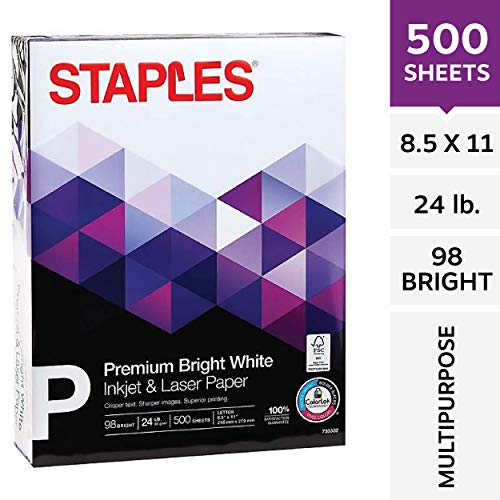 Staples 733332 Premium 8.5-Inch X 11-Inch Multipurpose Paper 24 Lbs. 98 Bright 500/Ream