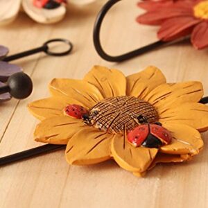 Creative Daisy Resin Wall Hooks Wall Mounted Art Flower Iron Hook Hand-Painted Hanging Coat / Hat /Key/ Towel Hooks Home Decoration(Set of 4)