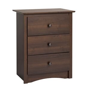 prepac fremont nightstand, tall 3-drawer, espresso