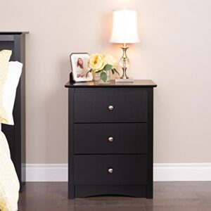 Prepac Sonoma Nightstand, Tall 3-Drawer, Black