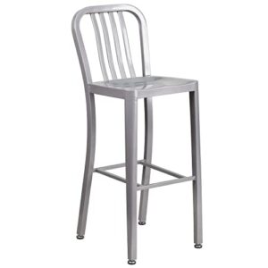 Flash Furniture Gael Commercial Grade 2 Pack 30" High Silver Metal Indoor-Outdoor Barstool with Vertical Slat Back