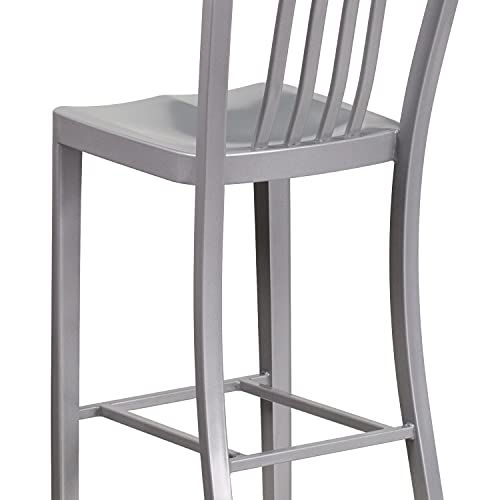 Flash Furniture Gael Commercial Grade 2 Pack 30" High Silver Metal Indoor-Outdoor Barstool with Vertical Slat Back