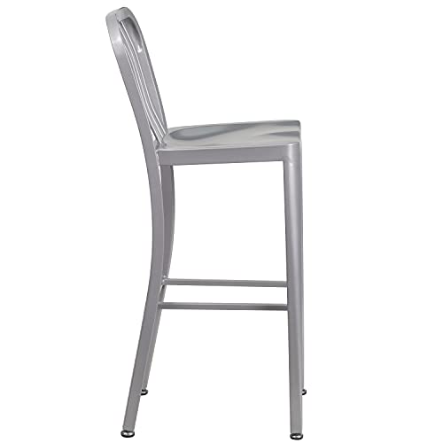 Flash Furniture Gael Commercial Grade 2 Pack 30" High Silver Metal Indoor-Outdoor Barstool with Vertical Slat Back