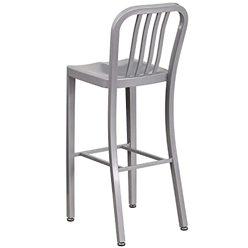 Flash Furniture Gael Commercial Grade 2 Pack 30" High Silver Metal Indoor-Outdoor Barstool with Vertical Slat Back