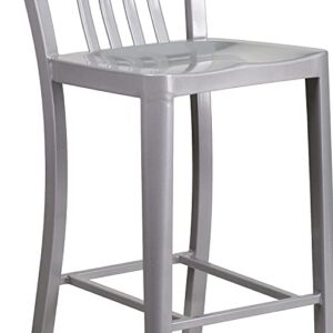 Flash Furniture Gael Commercial Grade 2 Pack 30" High Silver Metal Indoor-Outdoor Barstool with Vertical Slat Back