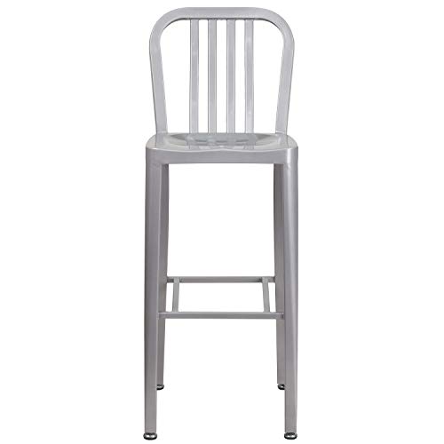 Flash Furniture Gael Commercial Grade 2 Pack 30" High Silver Metal Indoor-Outdoor Barstool with Vertical Slat Back