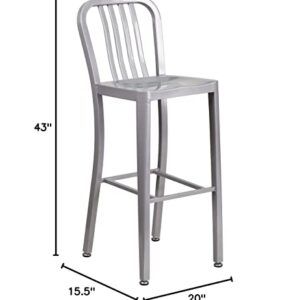 Flash Furniture Gael Commercial Grade 2 Pack 30" High Silver Metal Indoor-Outdoor Barstool with Vertical Slat Back