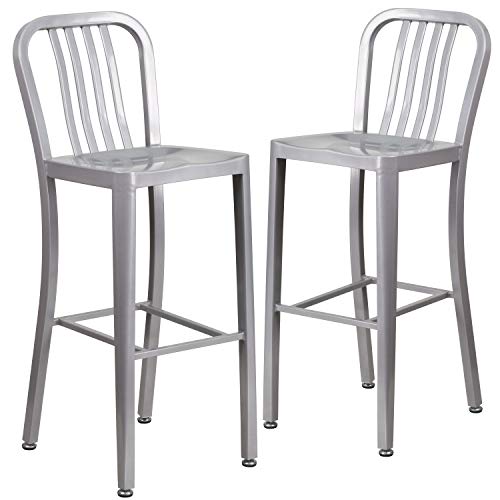 Flash Furniture Gael Commercial Grade 2 Pack 30" High Silver Metal Indoor-Outdoor Barstool with Vertical Slat Back