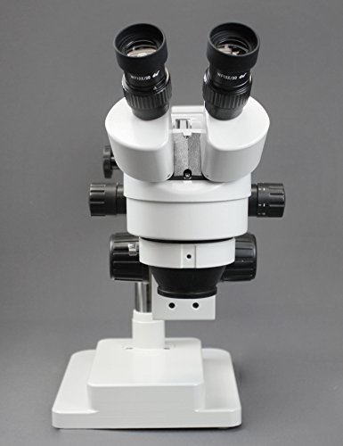 Vision Scientific VS-5FZ-IFR07 Simul-Focal Trinocular Zoom Stereo Microscope,10x WF Eyepiece,0.7X-4.5X Zoom,3.5X—90x Magnification,0.5X & 2X Auxiliary Lens, Double Arm Boom Stand, 144-LED Ring Light