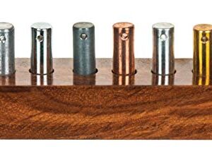 6pc Specific Heat Metal Cylinders Set - Copper, Lead, Brass, Zinc, Iron & Aluminum - Includes Wooden Storage Block - for Specific Heat, Specific Gravity & Density Experimentation - Eisco Labs