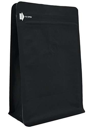 12 oz. Matte Black Foil Square Bottom Gusseted Bag w/E-Zip & Valve (Block Bottom Bag, Flat Bottom Bag)