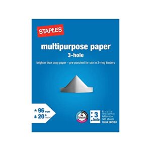 staples multipurpose paper, 8 1/2 x 11, 3-hole punched, ream