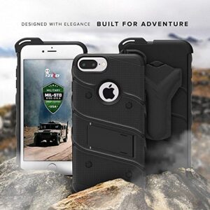 Zizo BOLT Series compatible with iPhone 8 Plus Case Military Grade Drop Tested Tempered Glass Screen Protector Holster iPhone 7 Plus case BLACK