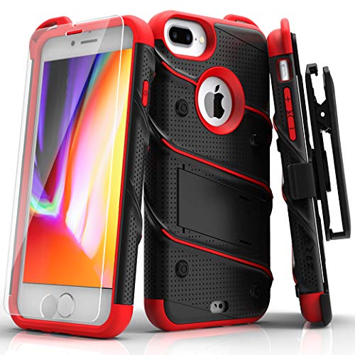 ZIZO Bolt Series for iPhone 8 Plus Case Military Grade Drop Tested Tempered Glass Screen Protector Holster iPhone 7 Plus case Black RED