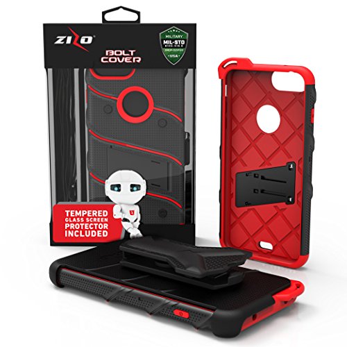 ZIZO Bolt Series for iPhone 8 Plus Case Military Grade Drop Tested Tempered Glass Screen Protector Holster iPhone 7 Plus case Black RED