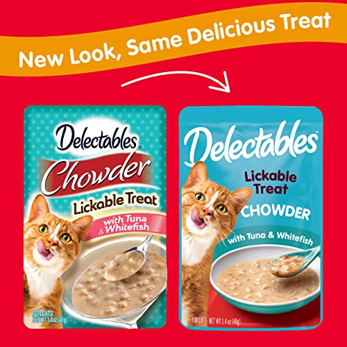 Hartz Delectables Chowder Lickable Wet Cat Treats for Kitten, Adult & Senior Cats, Tuna & Whitefish, 12 Count