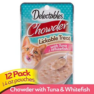 Hartz Delectables Chowder Lickable Wet Cat Treats for Kitten, Adult & Senior Cats, Tuna & Whitefish, 12 Count