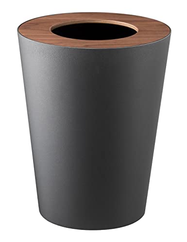 Yamazaki Home Rin Round Trash Can, Under 5 Gallons, Black