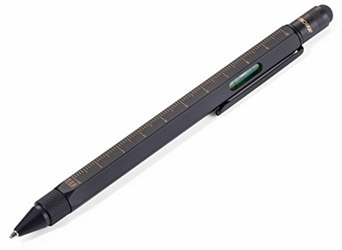 Troika CONSTRUCTION Multitasking Ballpoint Pen - PIP20/BG - Black/Gold - Centimetre and Inch Ruler - 1:20 m and 1:50 m Scale - Spirit Level - Slotted and Phillips Screwdriver - Stylus