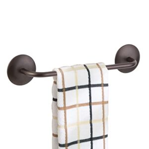 mdesign decorative metal small towel bar - strong self adhesive - storage and display rack for hand, dish, and tea towels - stick to wall, cabinet, door, mirror in kitchen, bathroom - bronze