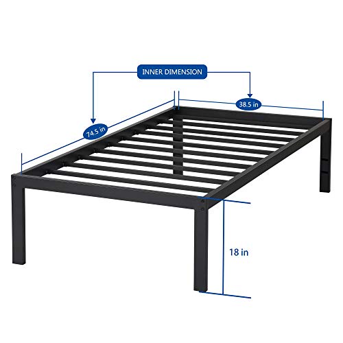 Olee Sleep 18inch Tall Steel Slat / Non-slip Support S-3500 High Profile Platform Bed Frame, Twin