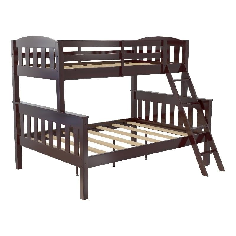 Dorel Living Airlie Solid Wood Bunk Beds Twin Over Full with Ladder and Guard Rail, Espresso