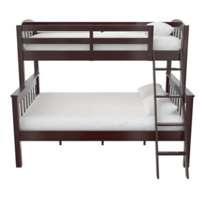 Dorel Living Airlie Solid Wood Bunk Beds Twin Over Full with Ladder and Guard Rail, Espresso