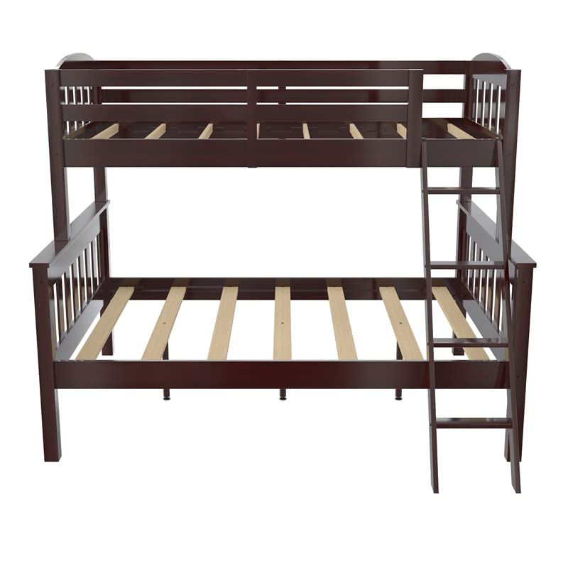 Dorel Living Airlie Solid Wood Bunk Beds Twin Over Full with Ladder and Guard Rail, Espresso